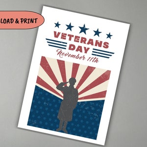 Printable Veterans Day Thank You Cards, Day of Remembrance Card, Thank ...