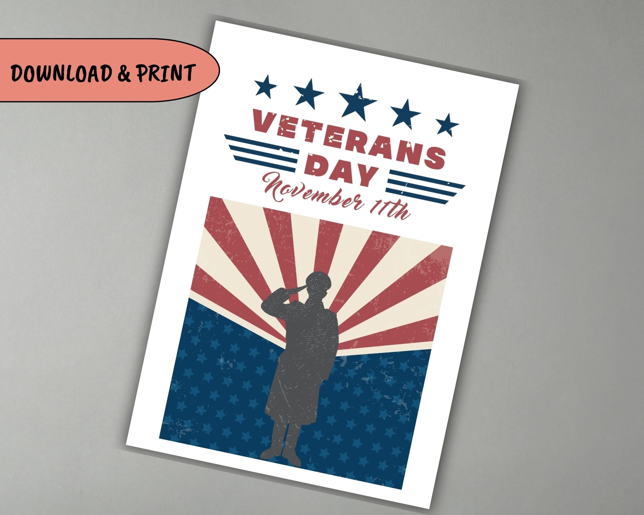 Printable Veterans Day Thank You Cards, Day of Remembrance Card, Thank ...