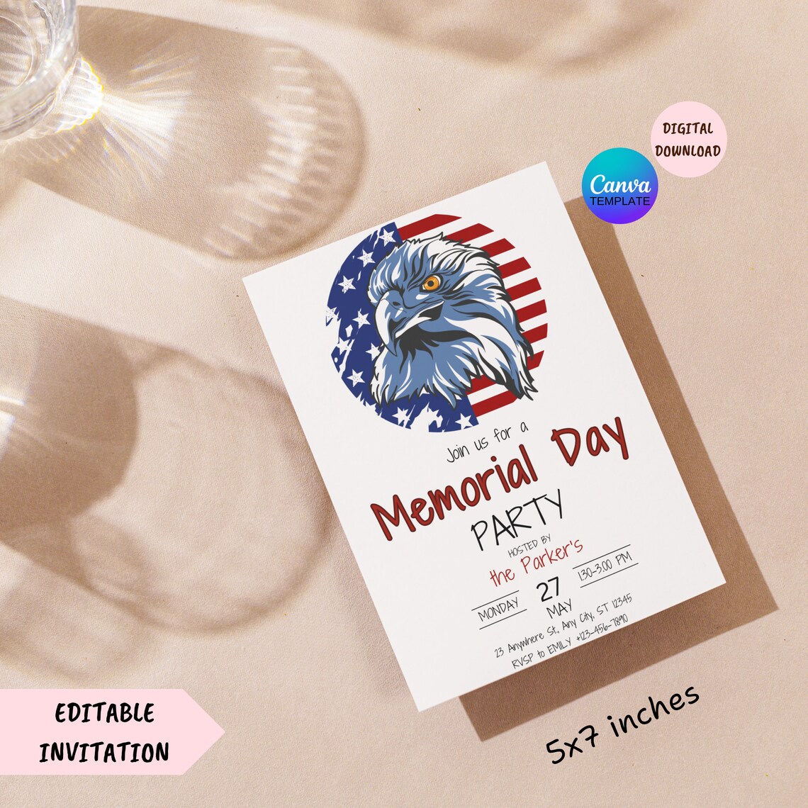 EDITABLE Memorial Day Party Invitation, Printable Memorial Day ...
