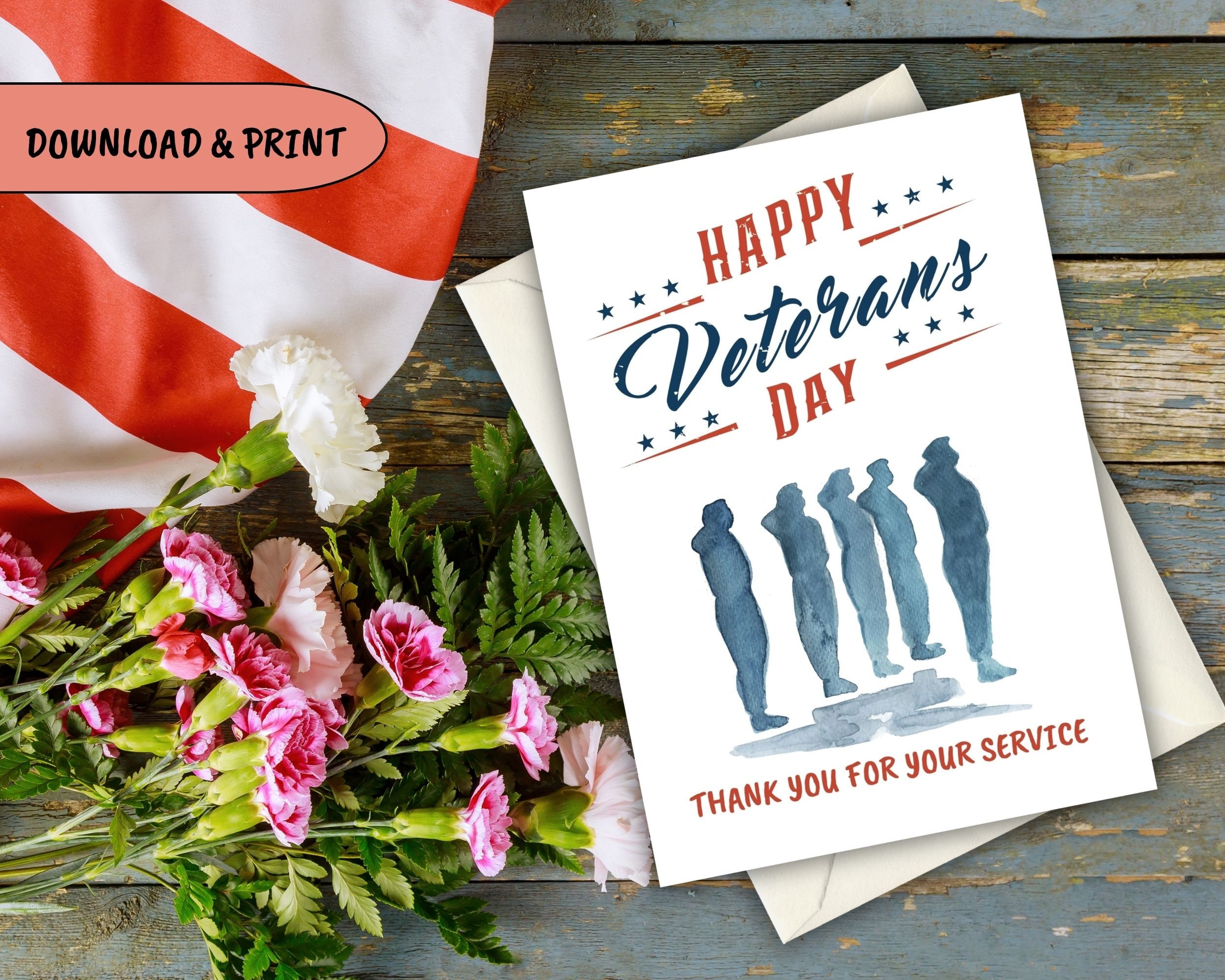 Happy Veterans Day Thank You Cards Printable, Day of Remembrance ...