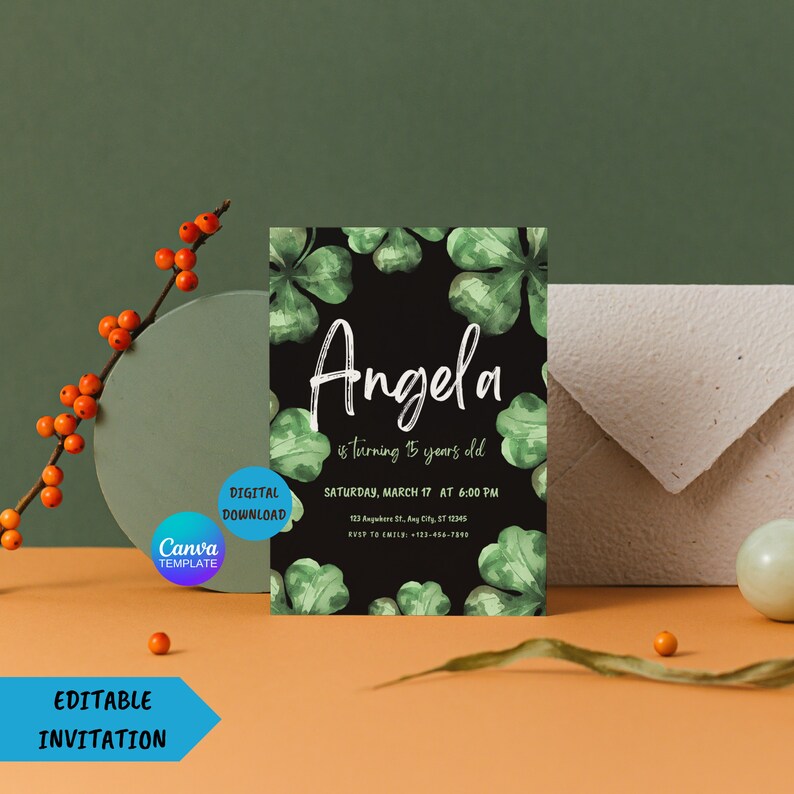 EDITABLE Shamrock Birthday Invitation Set, St. Patrick's Birthday Party ...