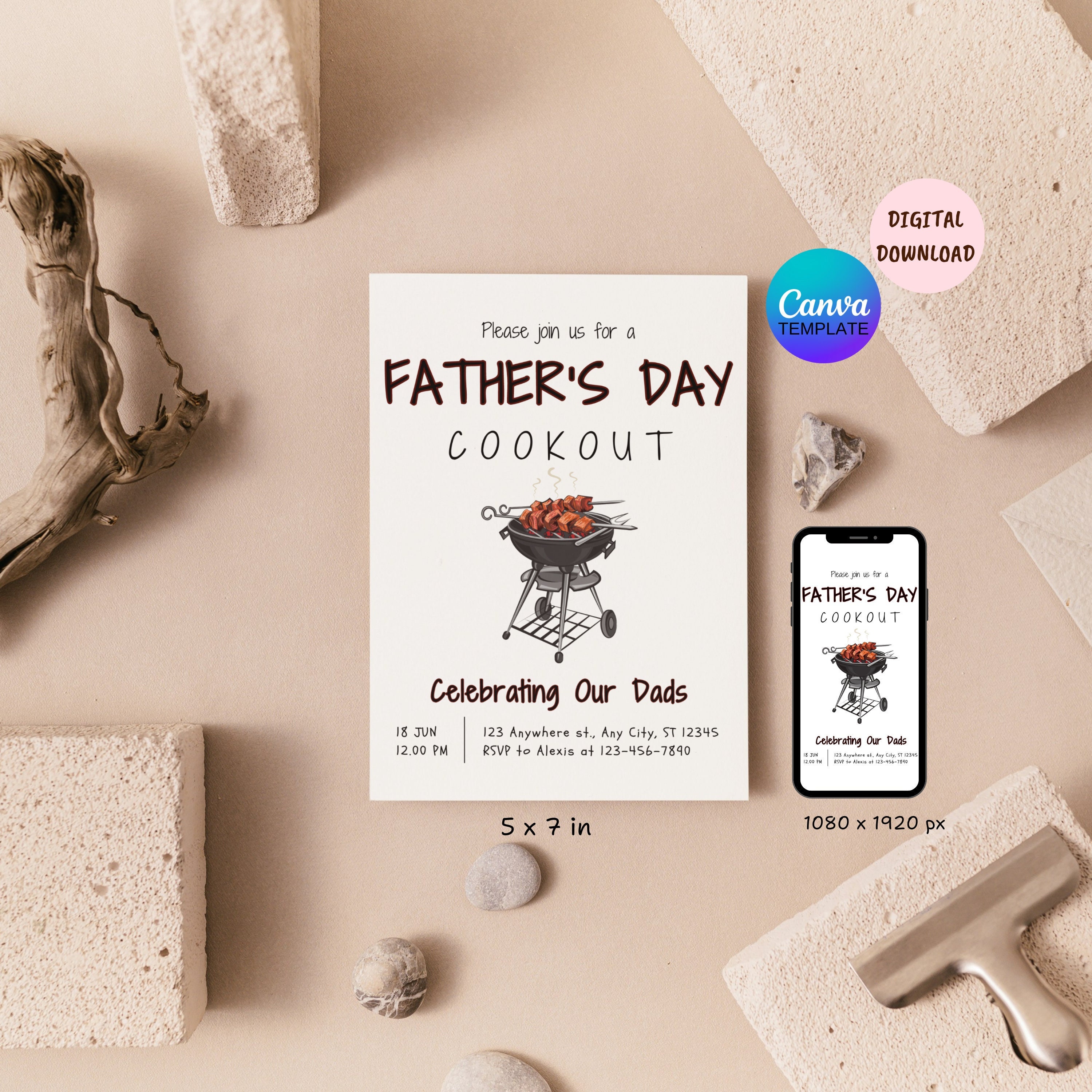 Editable Father's Day Cookout Invitation, Father's Day BBQ Invite ...