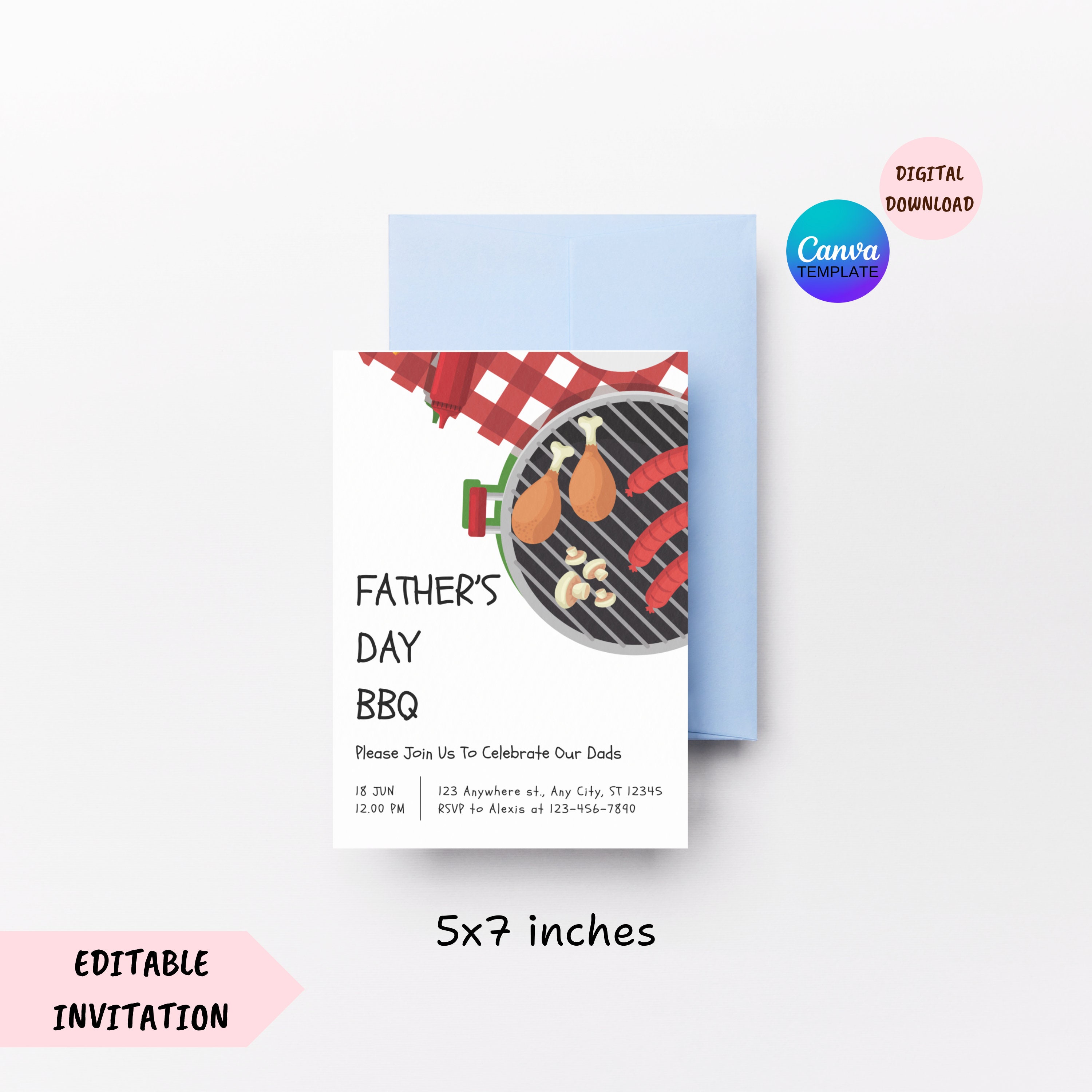 EDITABLE Fathers Day BBQ Invitation, Digital Fathers Day Lunch Meeting ...