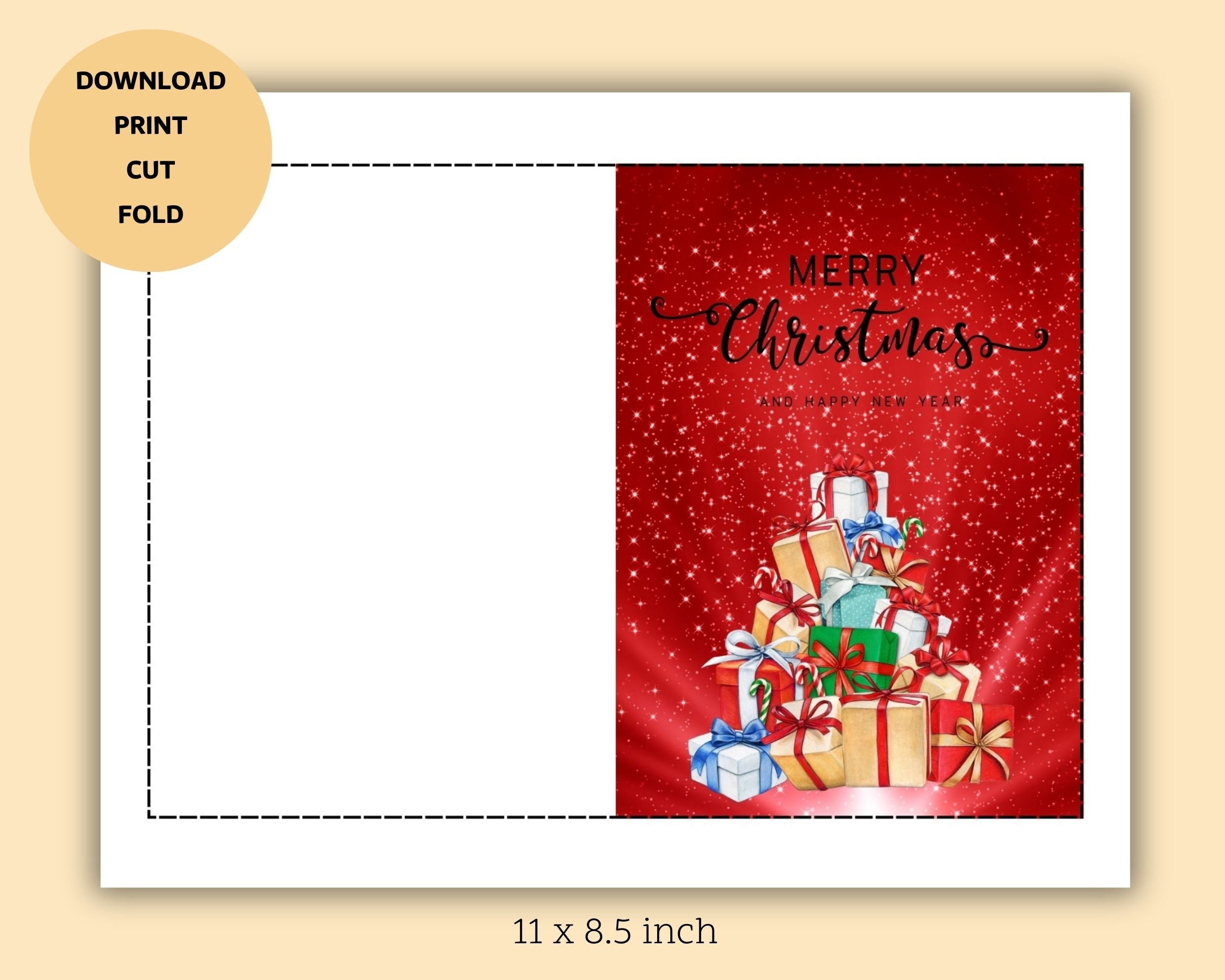 Joyful Red Printable Christmas Greeting Card With Festive Gift Wraps, A ...