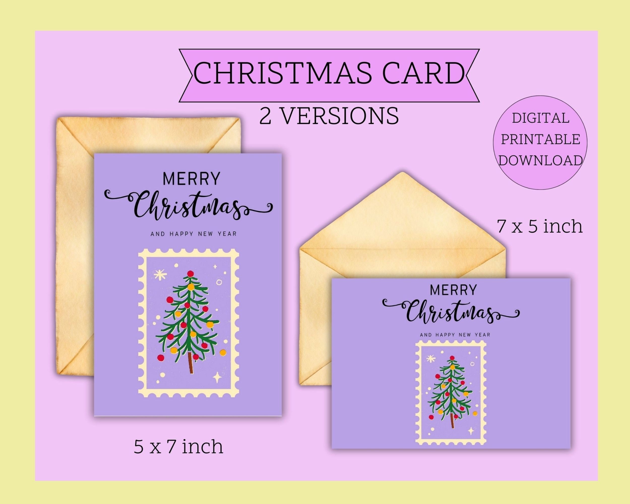 Colorful-pine Tree Themed Christmas Greeting Card Set, Printable ...