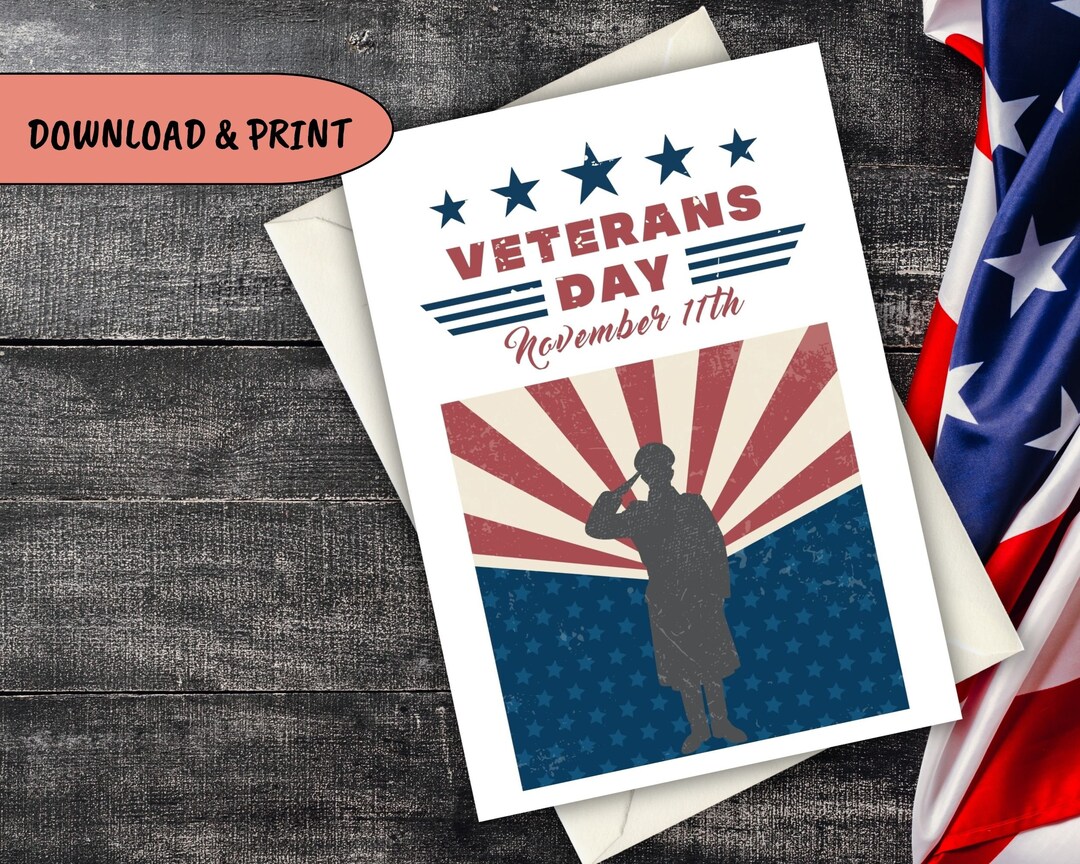 Printable Veterans Day Thank You Cards, Day of Remembrance Card, Thank ...