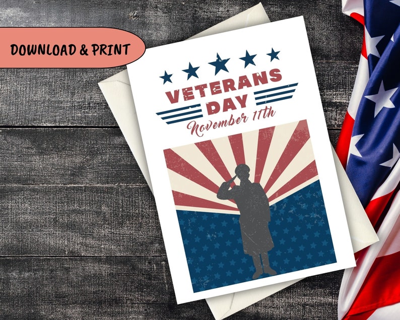 Printable Veterans Day Thank You Cards, Day of Remembrance Card, Thank ...