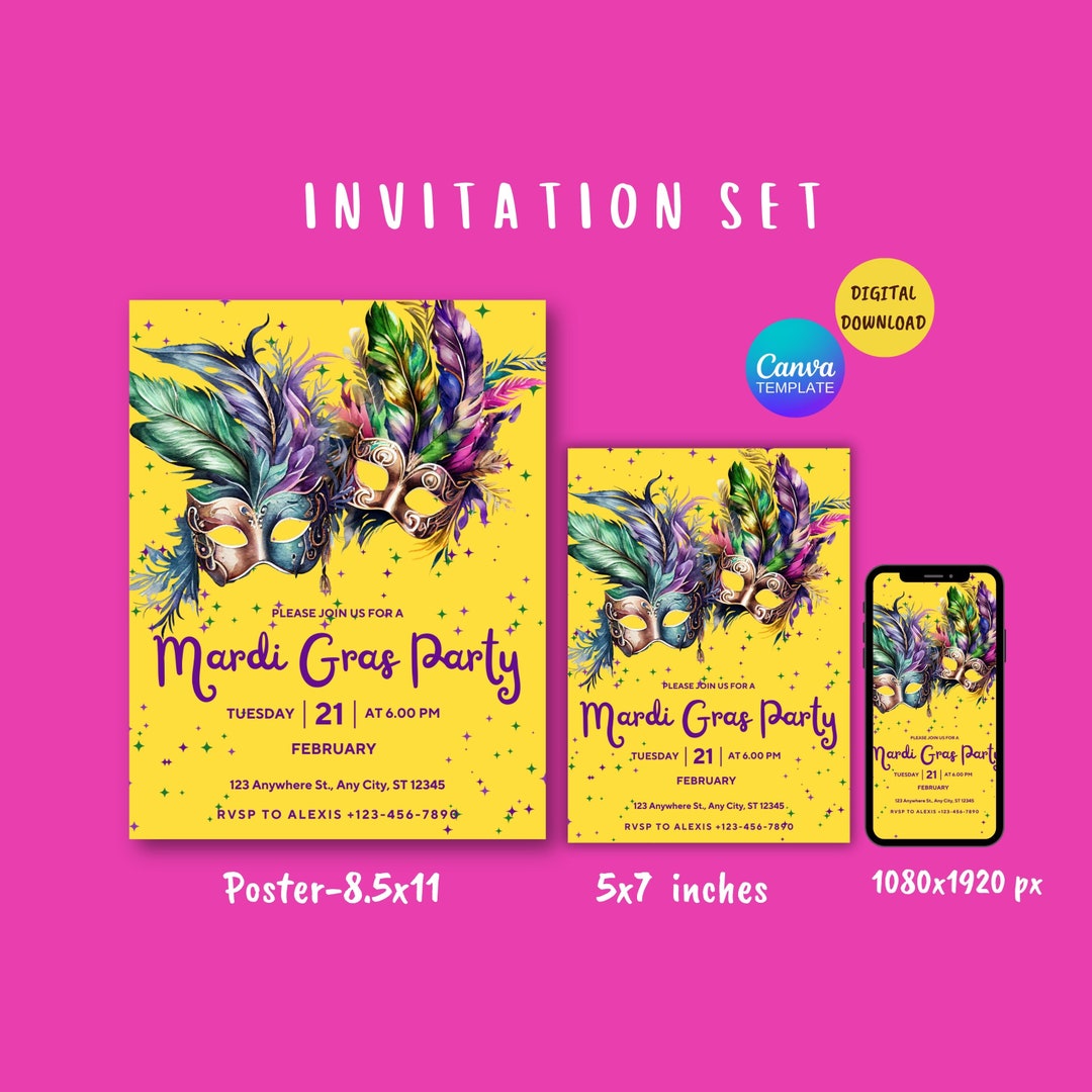 EDITABLE Mardi Gras Party Invitation, Mardi Gras Invitation Poster ...