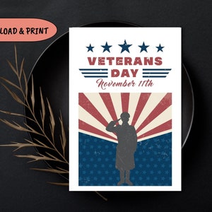 Printable Veterans Day Thank You Cards, Day of Remembrance Card, Thank ...