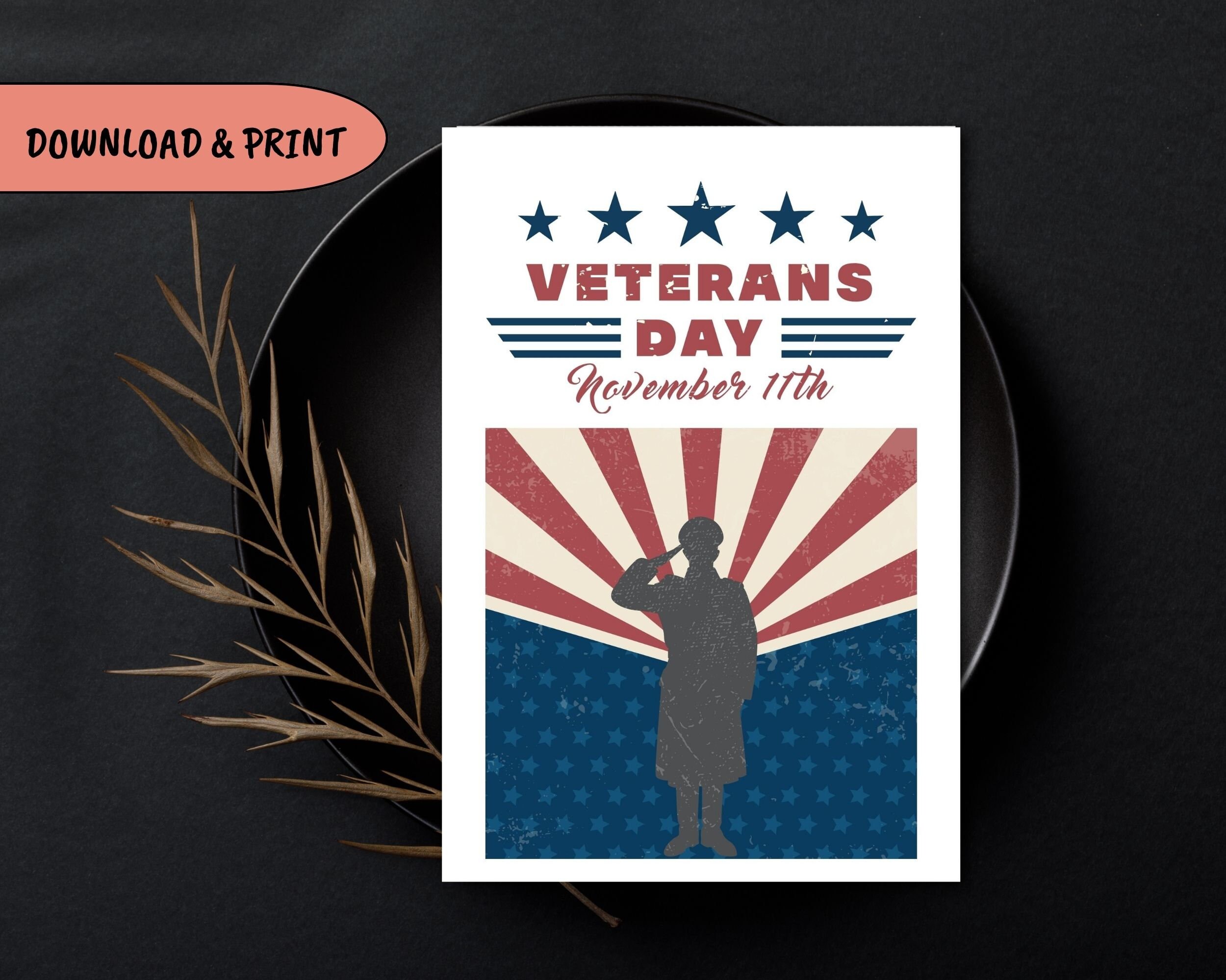 Printable Veterans Day Thank You Cards, Day of Remembrance Card, Thank ...