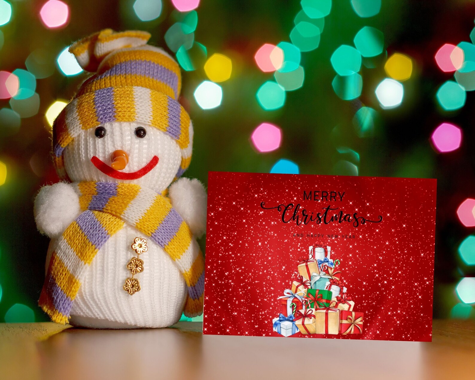 Joyful Red Printable Christmas Greeting Card With Festive Gift Wraps, A ...