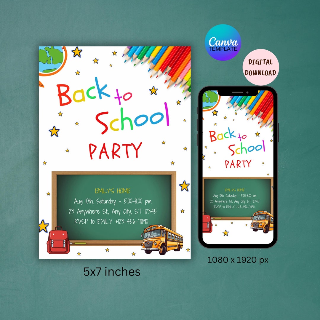 Editable Back to School Party Invitation Template, Back to School ...