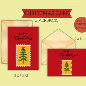 Colorful-pine Tree Themed Christmas Greeting Card Set, Printable ...
