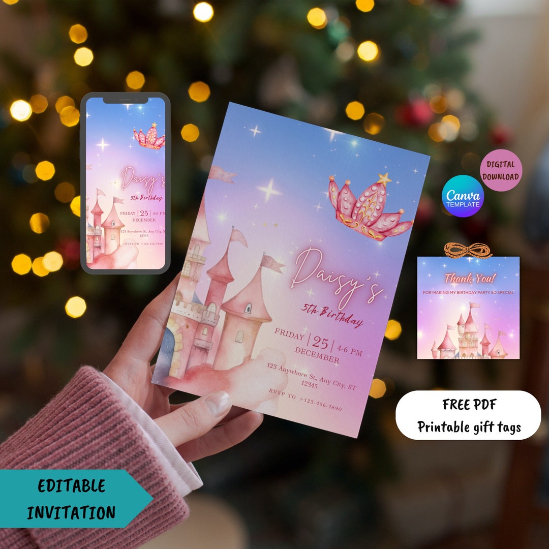 EDITABLE Princess Themed Birthday Invitation, Canva Birthday Party ...