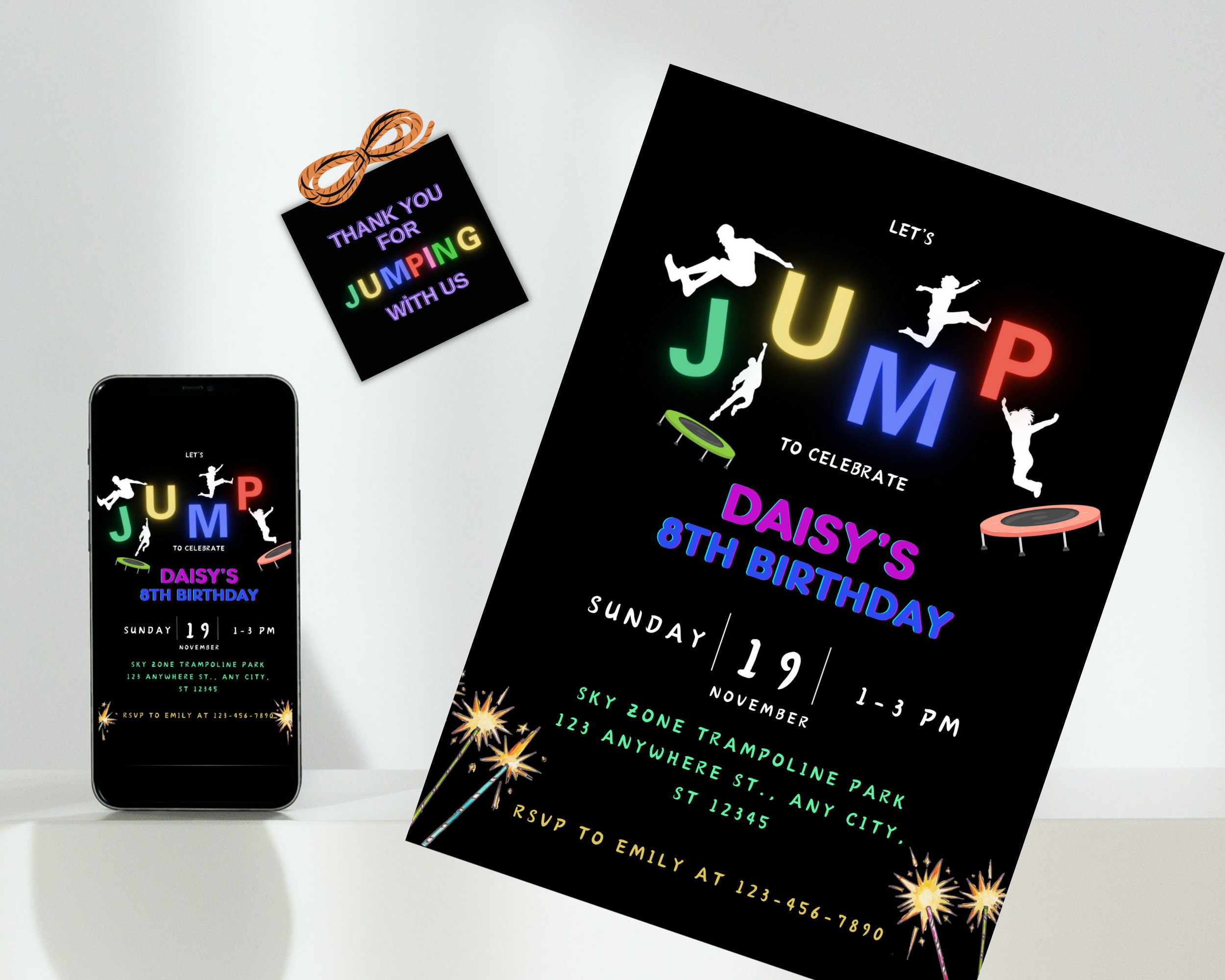 EDITABLE Jump Birthday Party Invitation, Trampoline Park Invitation ...
