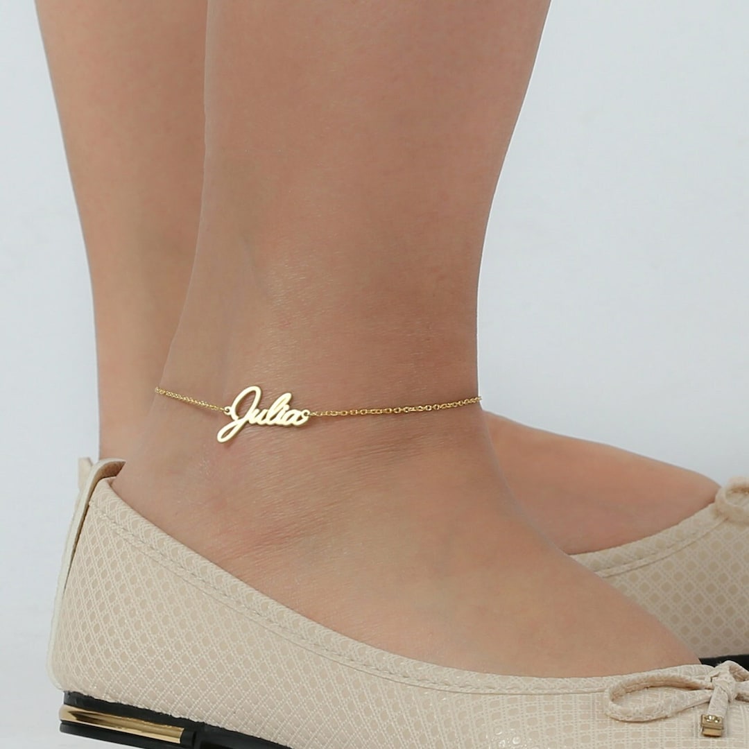Personalized Gold Name Anklet, 14K Solid Gold Name Anklet, Jewelry Gift ...