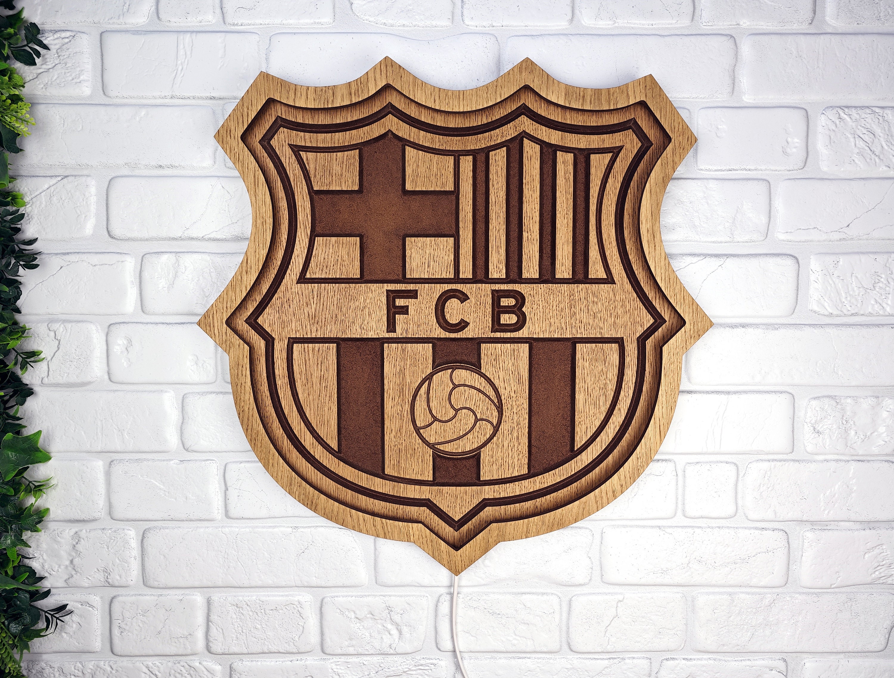 FC Barcelona Wooden Led Sign, Barcelona Wooden Lamp, FC Barcelona ...