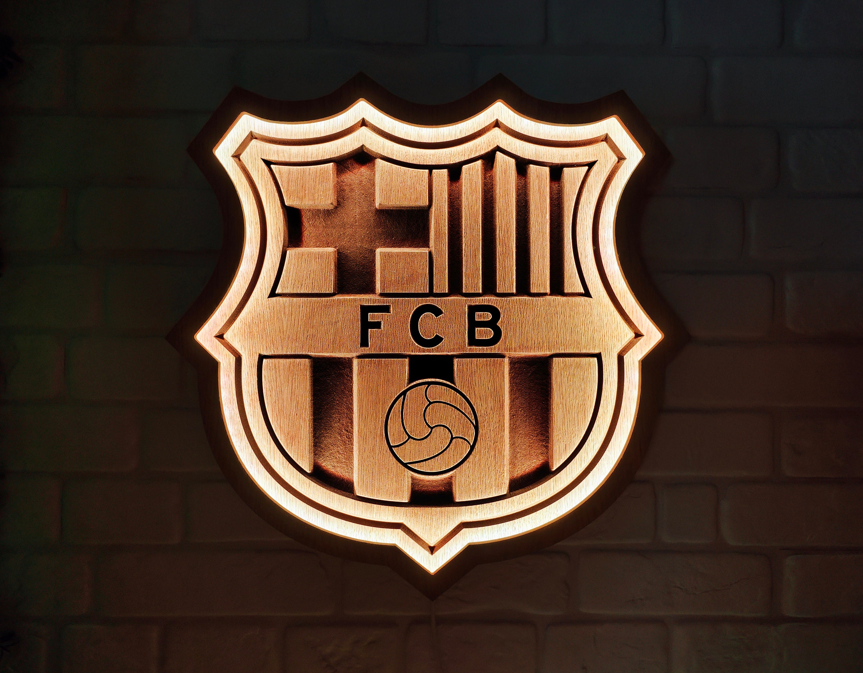 FC Barcelona Wooden Led Sign, Barcelona Wooden Lamp, FC Barcelona ...