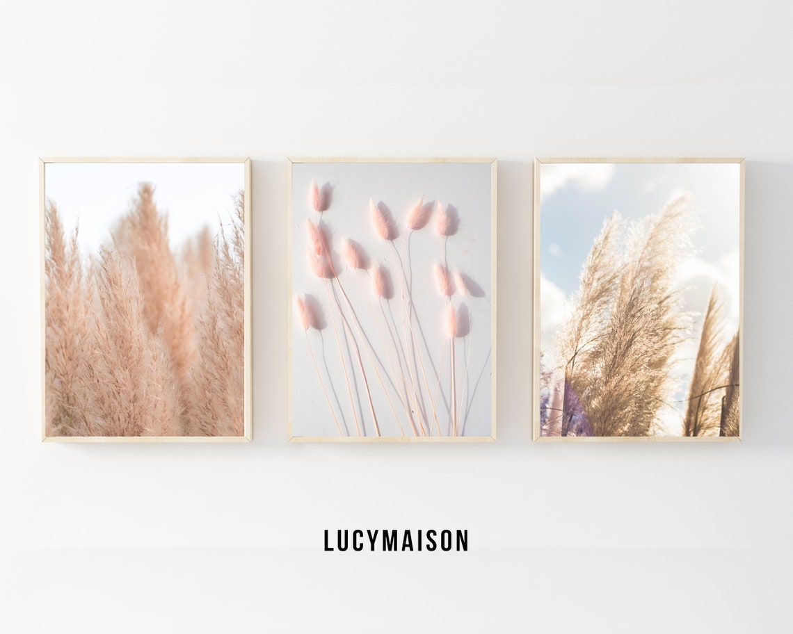 Pampas Grass Art Set of 3, Printable Pampas Prints Gallery Wall Set, Pampas Landscape ...