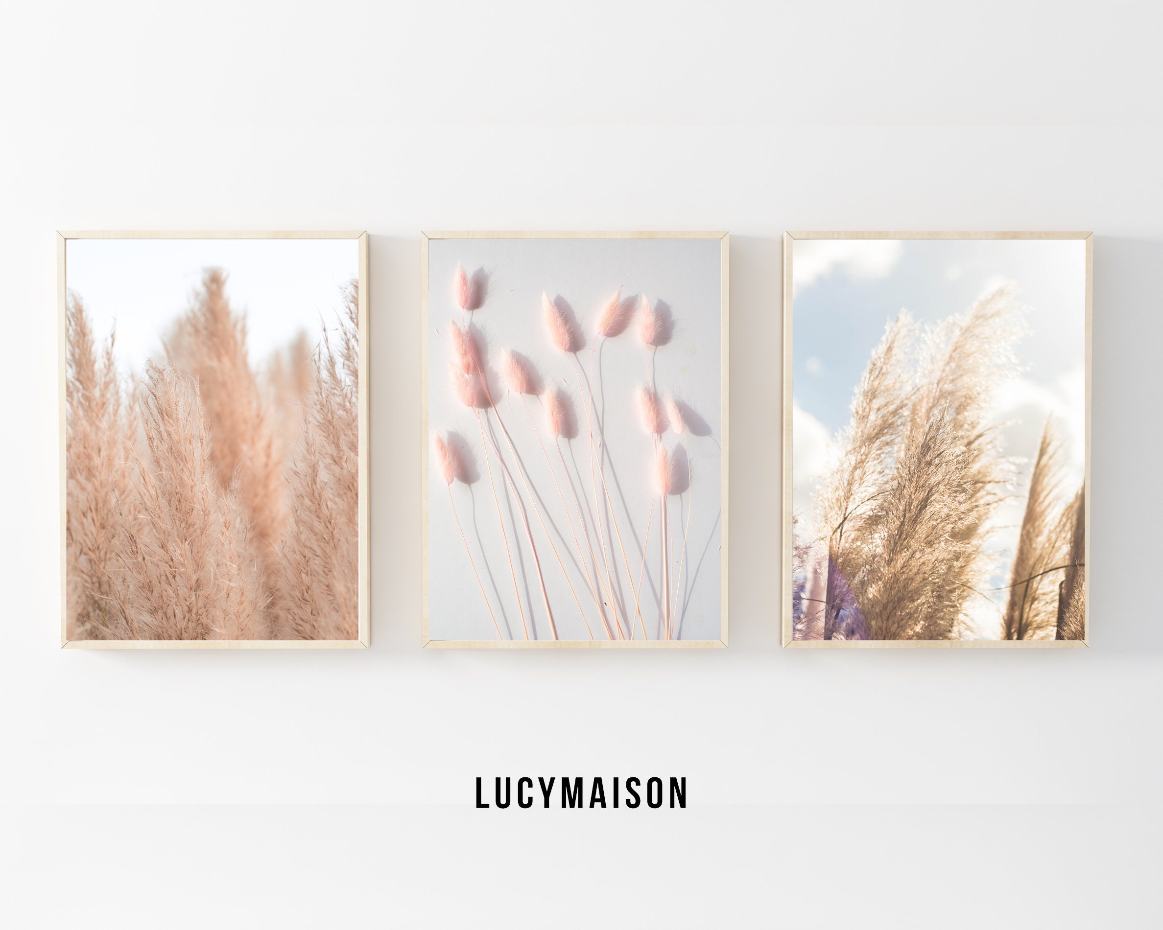 Pampas Grass Art Set of 3, Printable Pampas Prints Gallery Wall Set, Pampas Landscape ...