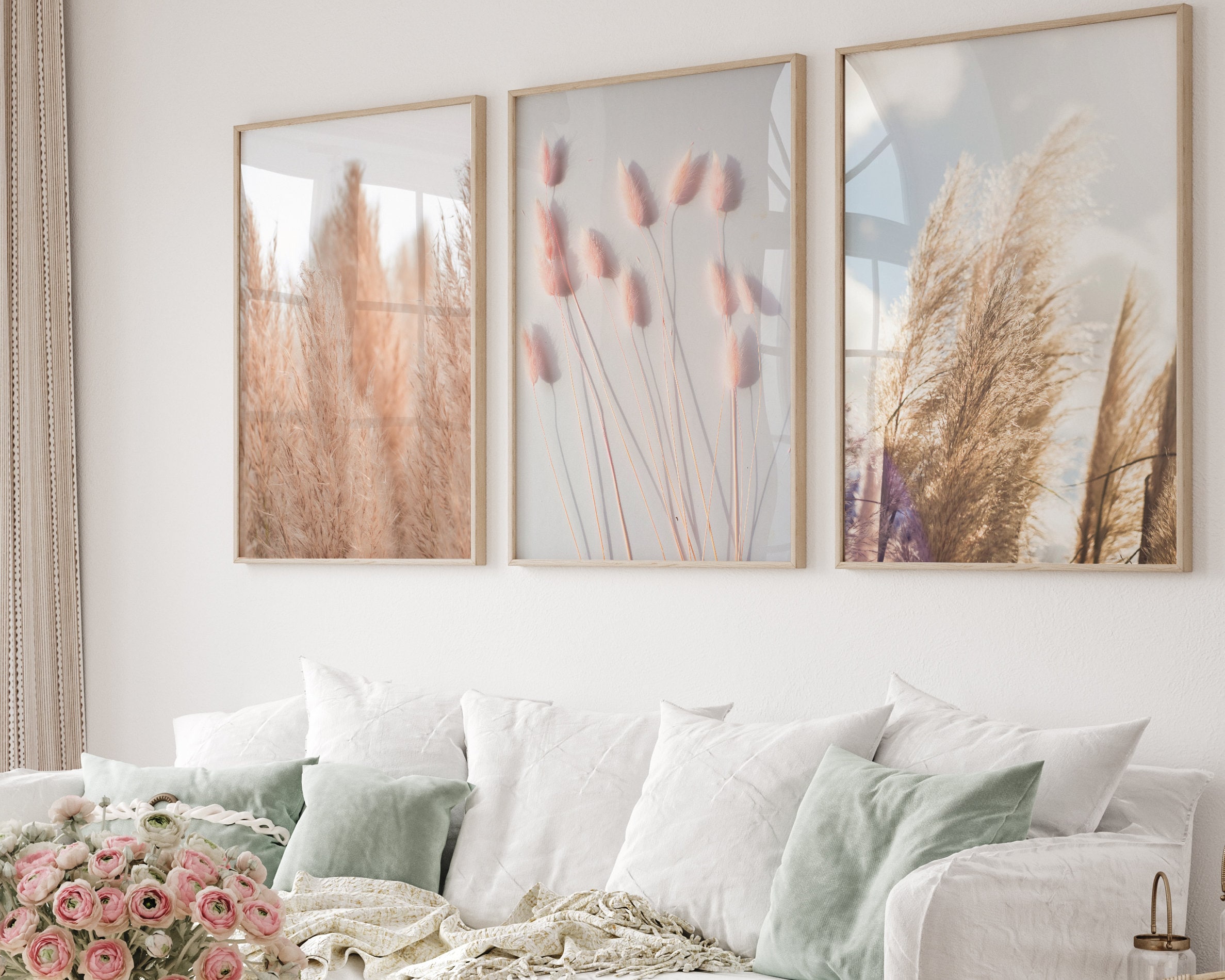 Pampas Grass Art Set of 3, Printable Pampas Prints Gallery Wall Set, Pampas Landscape ...