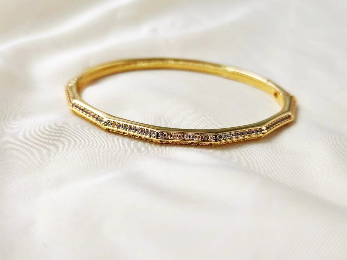 Gifts for Her STAX Angular 18K Gold Zirconia Bracelet 3MM Bracelet - Etsy