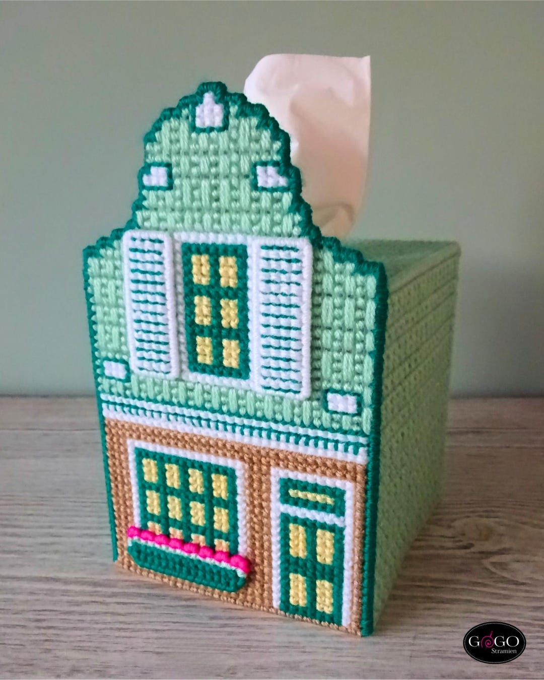PDF Tissue Box Cover Dutch-style Townhouse, Plastic Canvas Needlework ...
