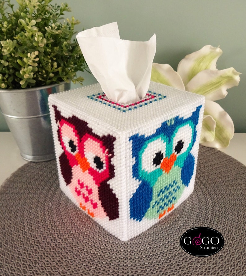 PDF Tissue Box Cover Owls, Plastic Canvas Needlework, 7 Count Pattern ...