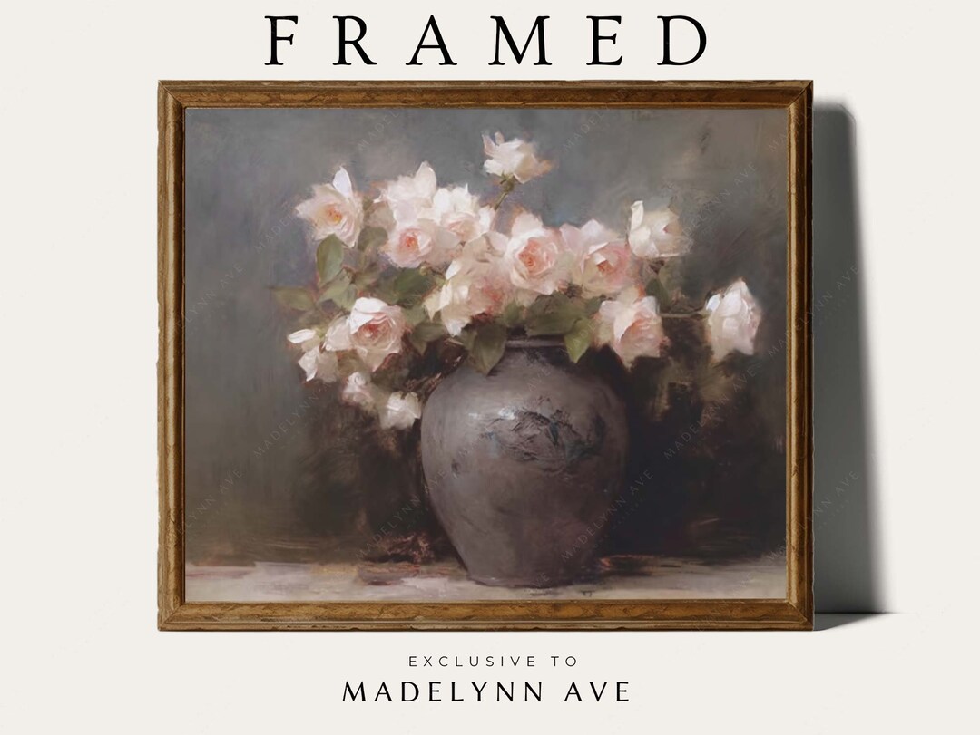 Framed Vase With Flowers Art, Vase With Roses Art Print, Framed ...