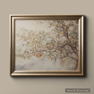 Framed Canvas Vintage Apple Tree Art Print Drawing Wall Art for Kitchen ...