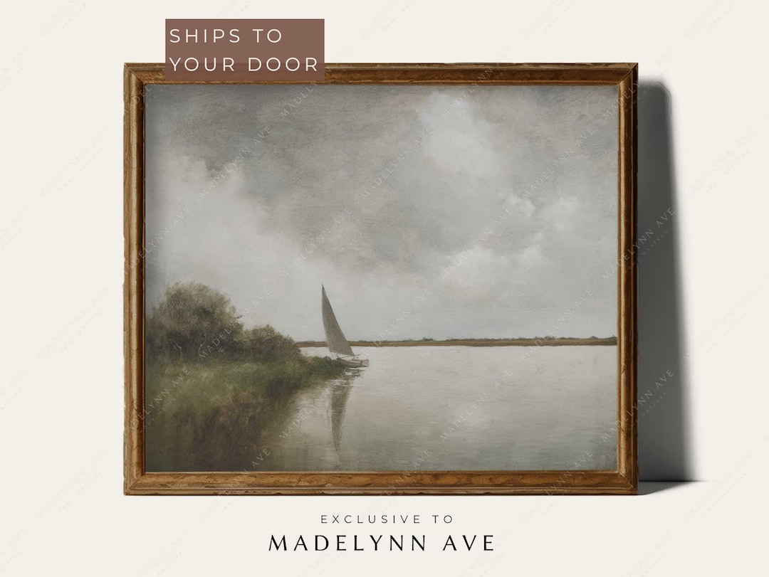 Vintage Lakeside Art Print, Vintage Coastal Art Print, Sailboat Art ...