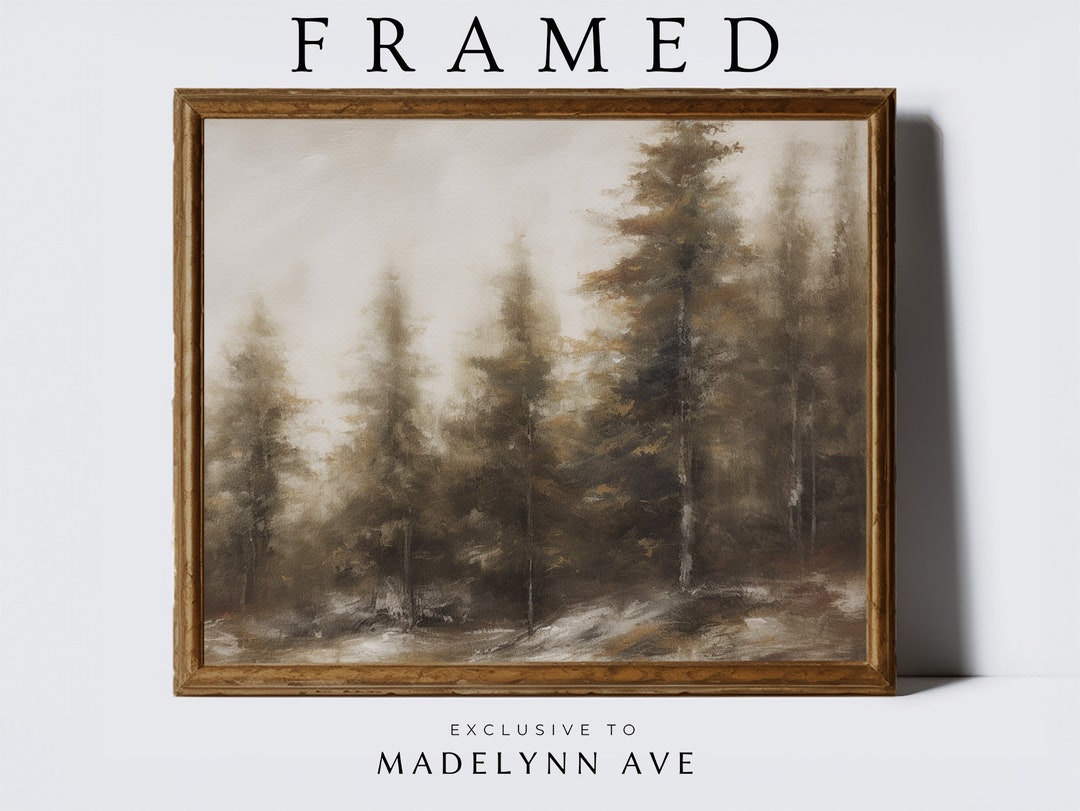 Framed Pine Trees Art Print, Framed Oil Painting Print, Framed Winter ...