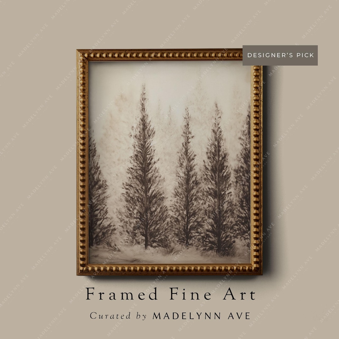 Antique Pine Trees Art Print: Framed & Unframed Black and White Winter ...