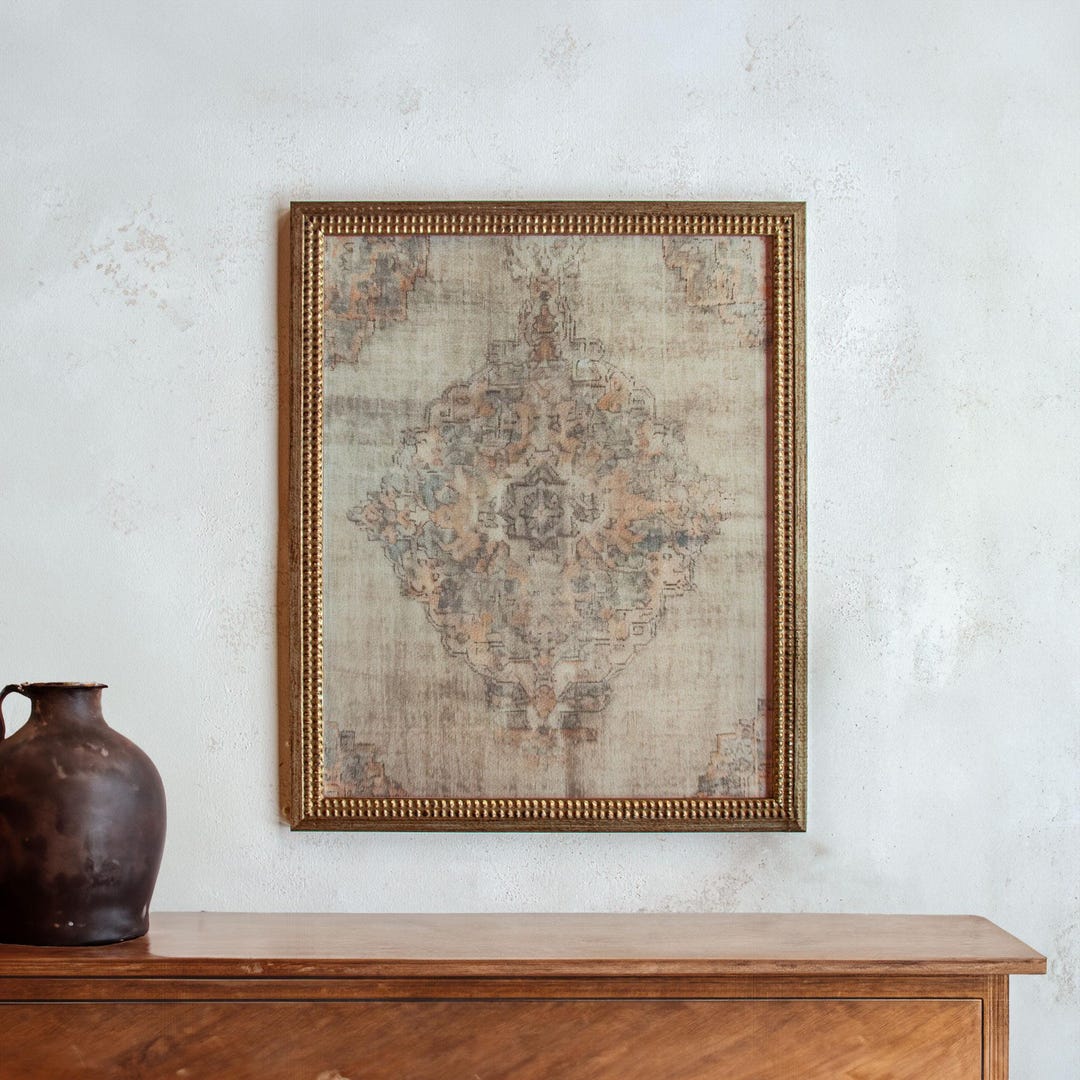 Vintage-style Rug Art Print – Unframed Giclée Neutral Textile Wall Art ...