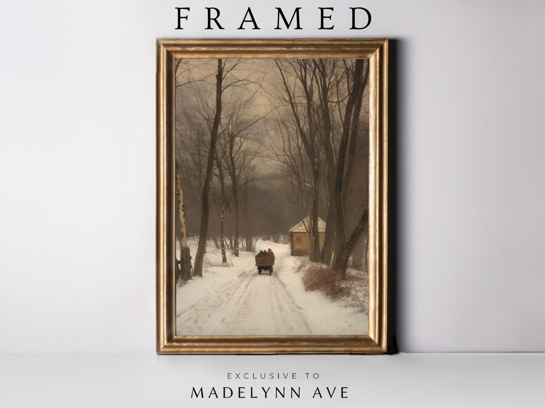 Framed Vintage Winter Path Painting, Framed Snowy Winter Wall Art ...