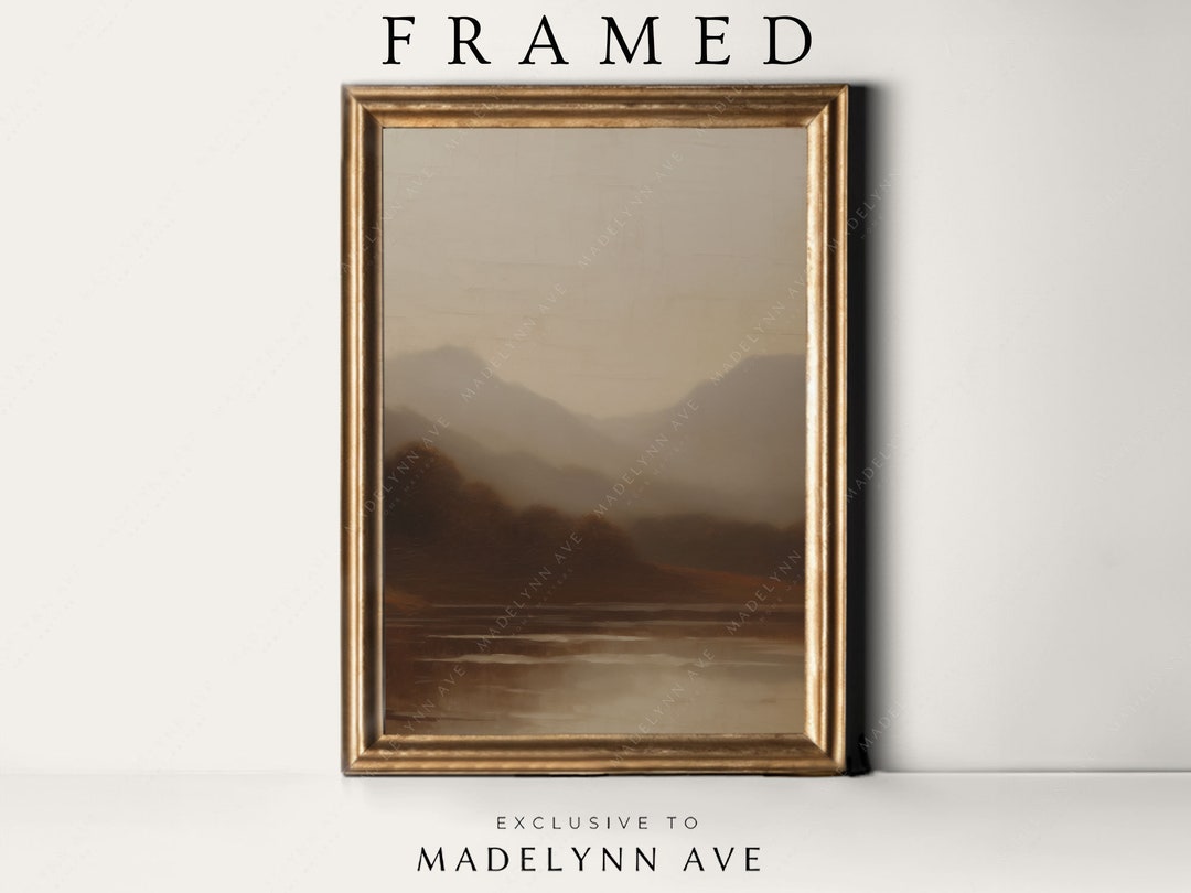 Framed Vintage Moody Lake Painting, Framed Dark Scenery Oil Painting ...