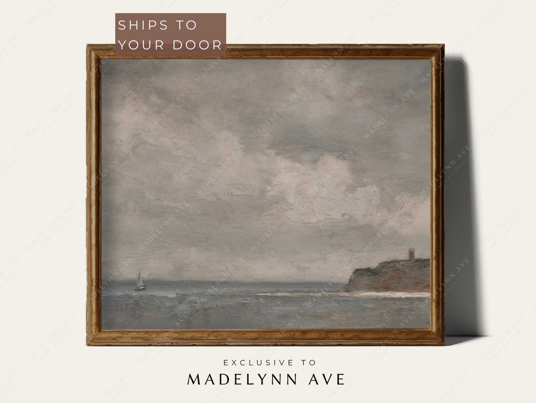 Vintage Seascape Art Print, Coastal Art, Sailboat Art, Ocean Art ...