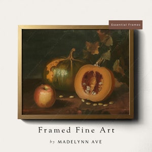 Framed Autumn Still Life Oil Painting Print - Rustic Pumpkin Art for ...