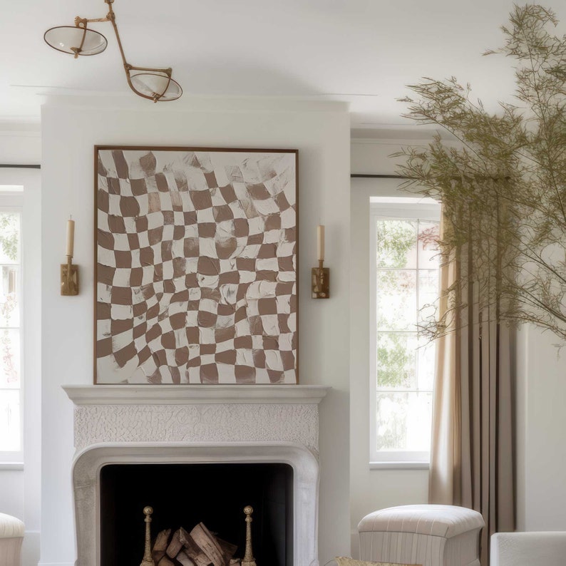 Checkered Art Print, Modern Checkered Art, Neutral Checkered Painting ...