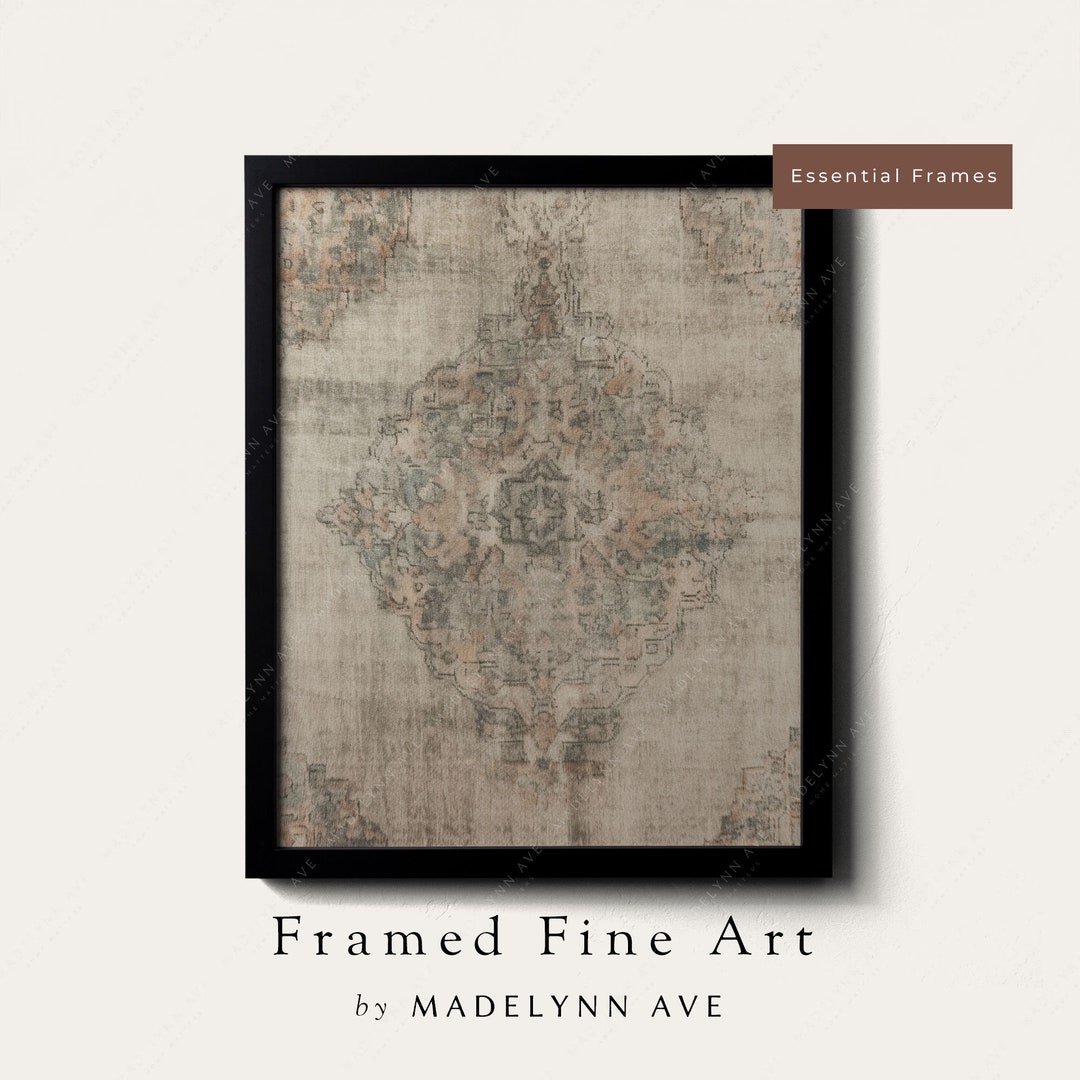 Framed Canvas Vintage Rug Art Print Tapestry Wall Art - Neutral Textile ...