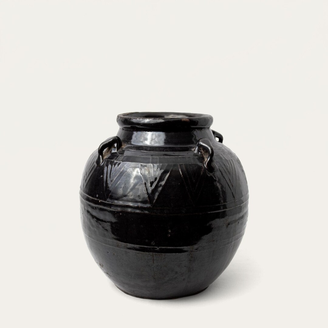 Vintage Black Pot, Vintage Pottery, Vintage Pot, Antique Glazed Pot ...