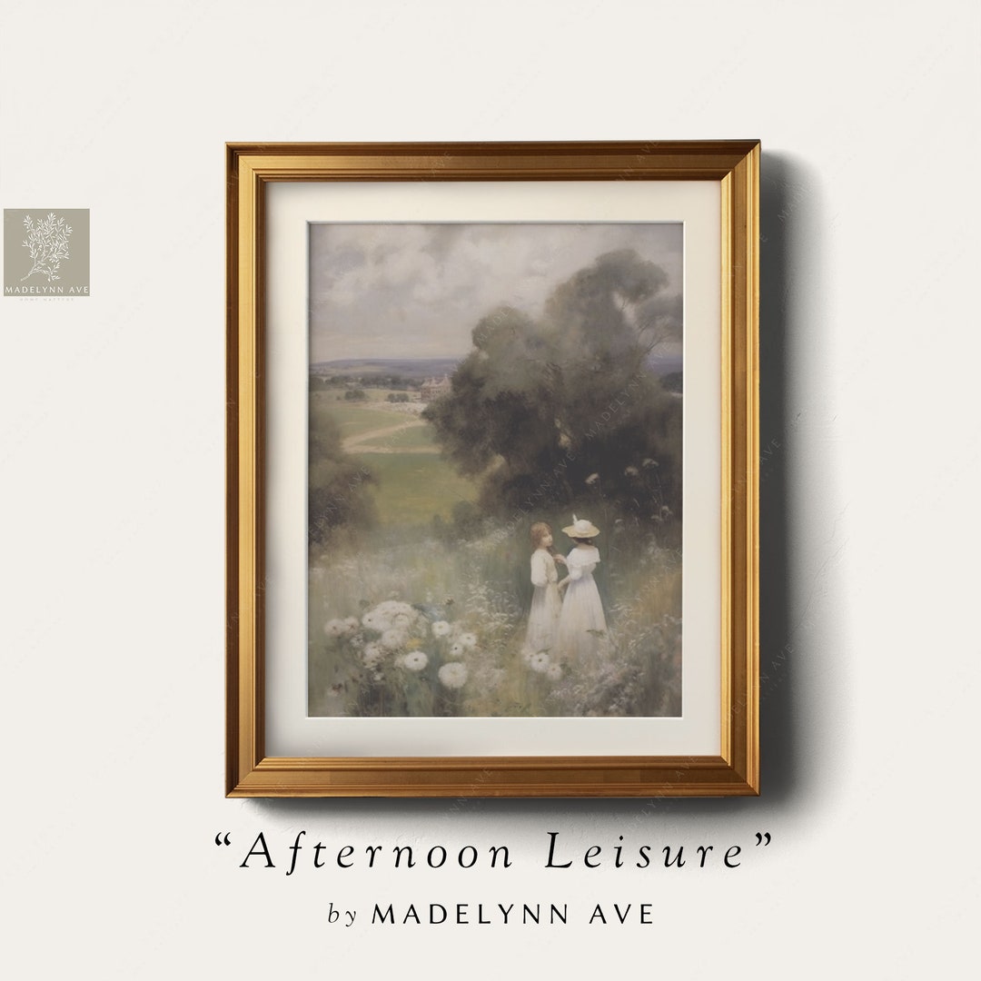 Vintage Style Summertime Portrait Art Print Two Girls in Flower-filled ...