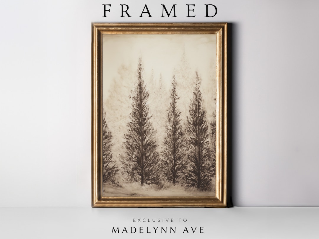 Framed Antique Pine Trees Art Print, Framed Row of Pines Print, Framed ...