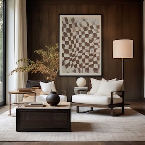 Checkered Art Print, Modern Checkered Art, Neutral Checkered Painting ...