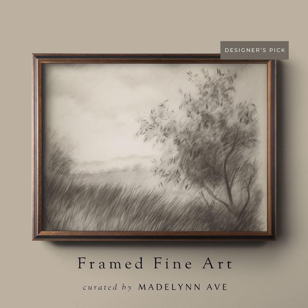 Framed Moody Lakeside Art Print - Neutral Landscape Antique Style Wall ...