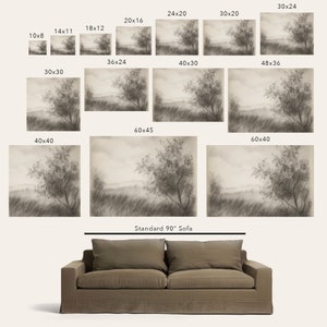 Charcoal Landscape Drawing Wall Art Print Sketch Gray and White Nature ...