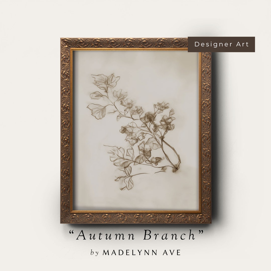 Antique Fall Branch Drawing Art Print - Vintage Fall Wall Art Botanical ...
