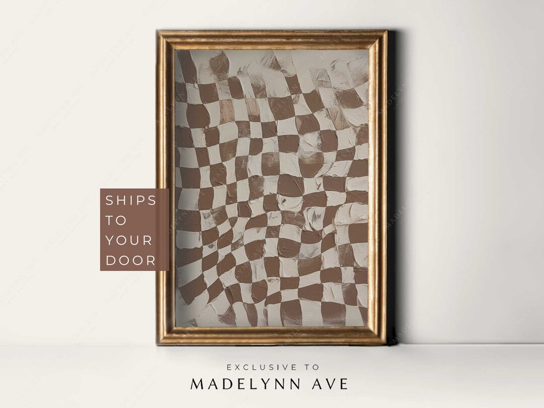 Checkered Art Print, Modern Checkered Art, Neutral Checkered Painting ...