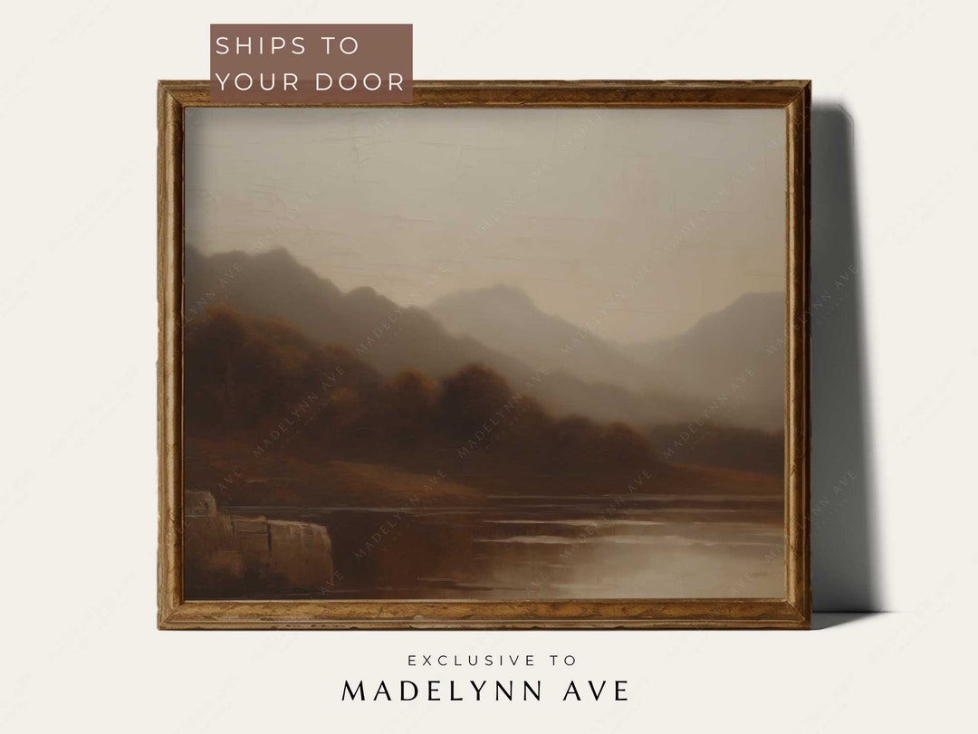 Vintage Moody Lake Painting, Dark Scenery Oil Painting, Rustic Art ...