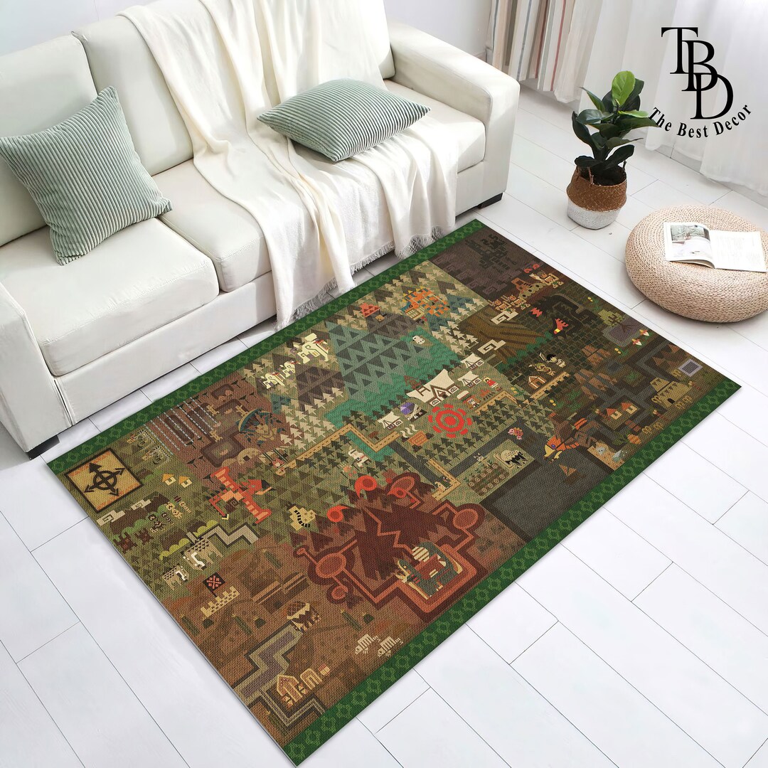 Monster Hunter Map Rug, Hunter Rug, Monster Rug, Anime Rug, Map Rug ...